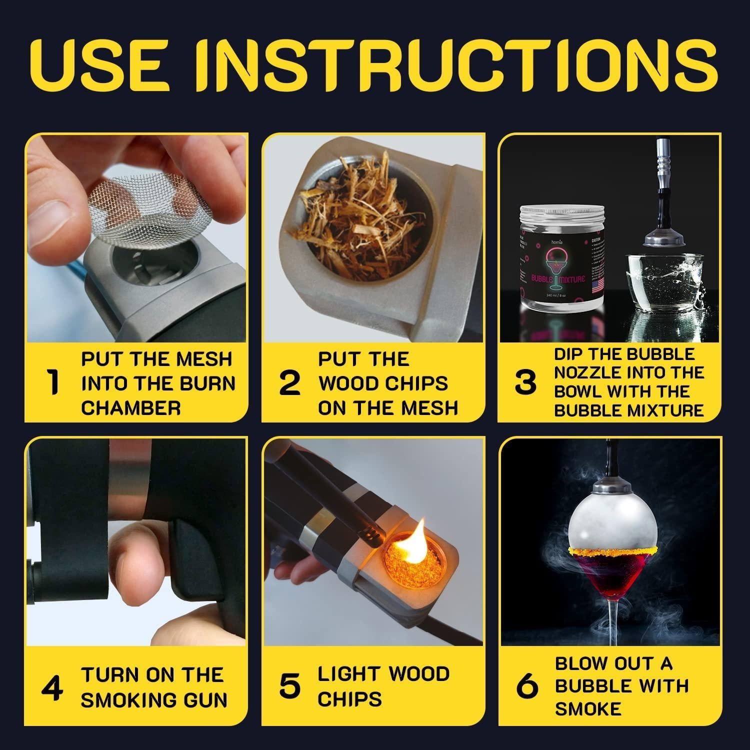 Smoking Gun Edible NONtoxic Bubble Mixture for Cocktail 2x8oz Wood ...