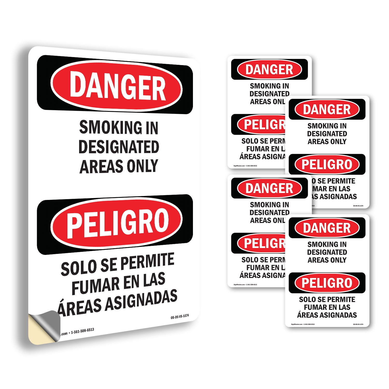 Smoking In Designated Areas Only Bilingual OSHA Danger Vinyl Decal Label 18 Inch x 12 Inch - 5 ...