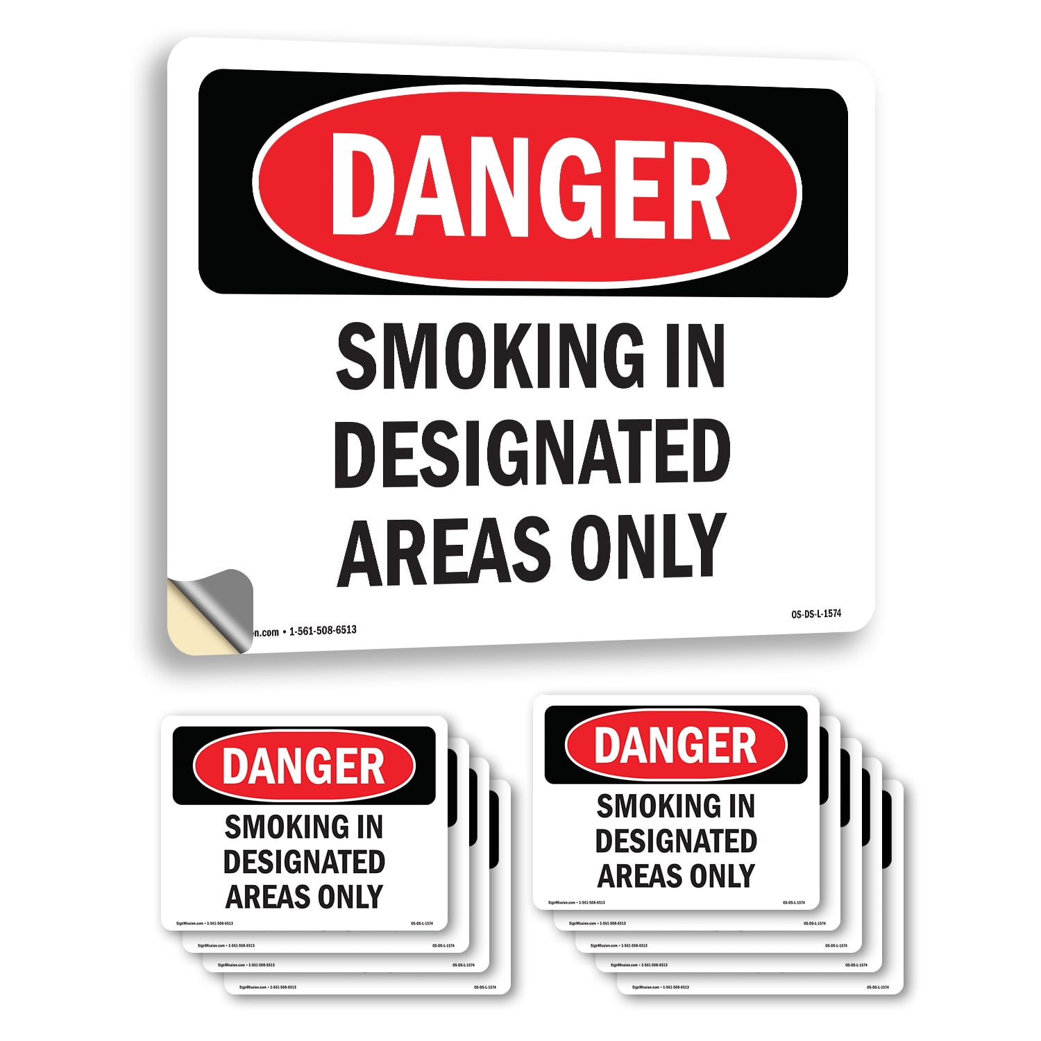 Smoking In Designated Areas Only OSHA Danger Vinyl Decal Label 24 Inch ...