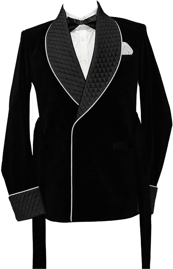 Smoking Jacket, Men Double Breasted Luxury Velvet Black Cigar Blazer ...