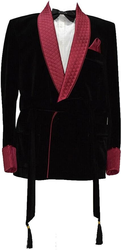Smoking Jacket, Men Double Breasted Luxury Velvet Black Cigar Robe ...