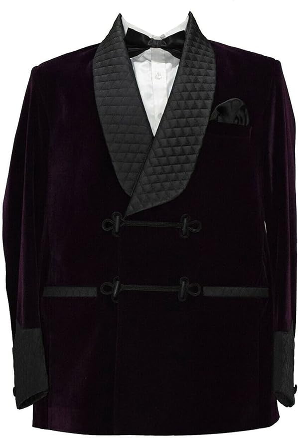 Smoking Jacket, Men Double Breasted Luxury Velvet Purple Cigar Robe for ...