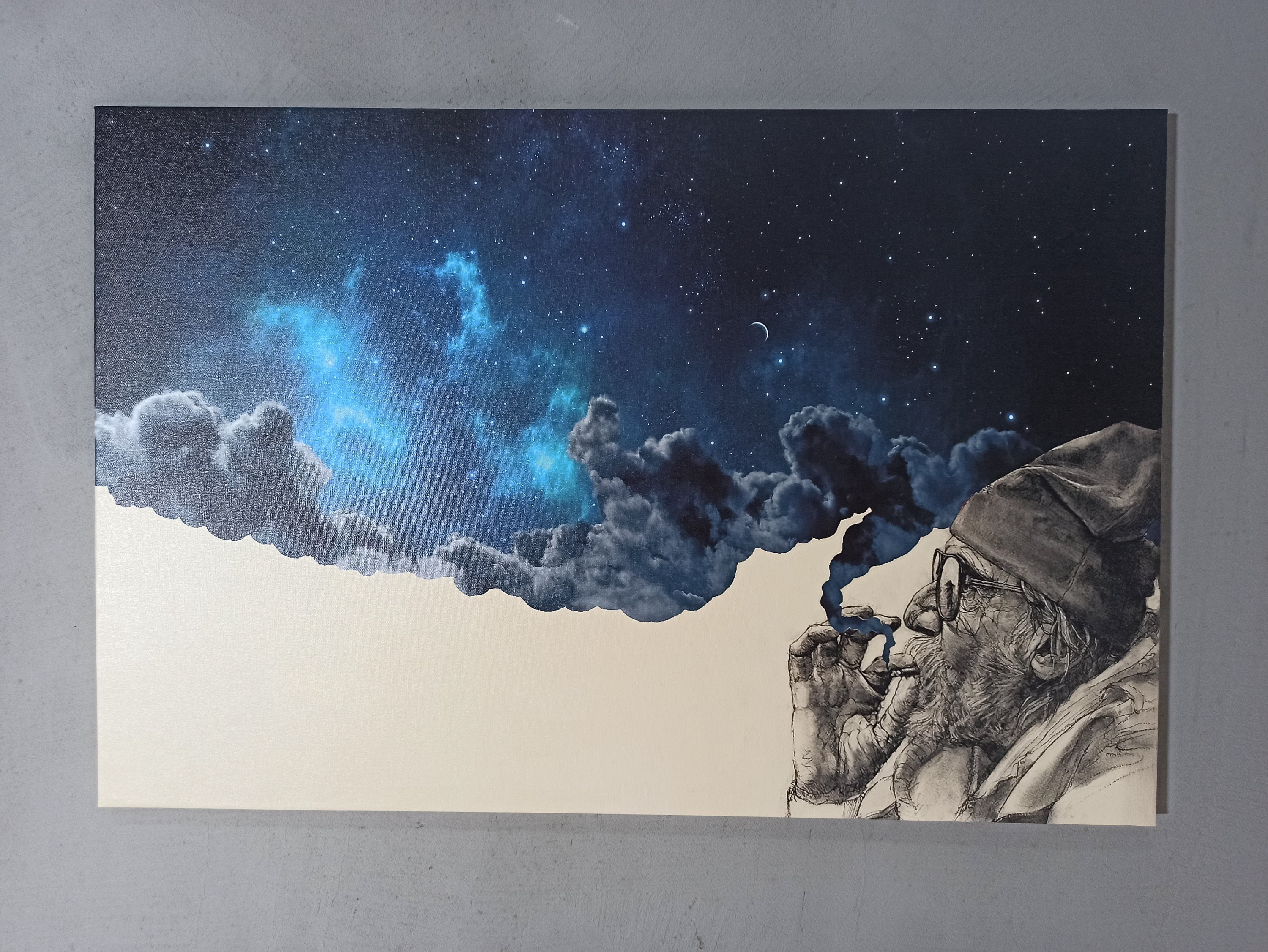 Smoking Old Man Wall Art, Space Poster, Surreal Artwork, Smoking Out in ...