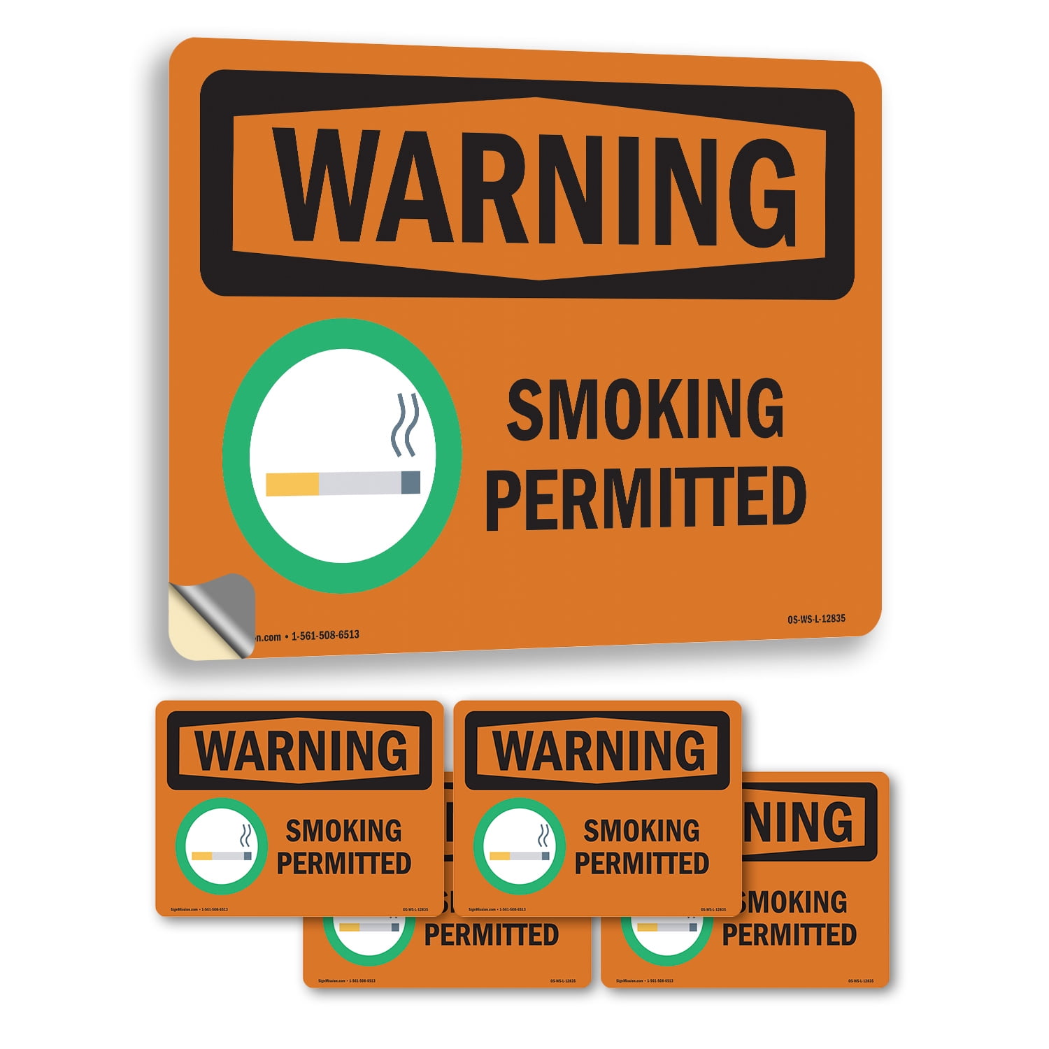 Smoking Permitted OSHA WARNING Vinyl Decal Label 18 Inch x 12 Inch - 5 ...