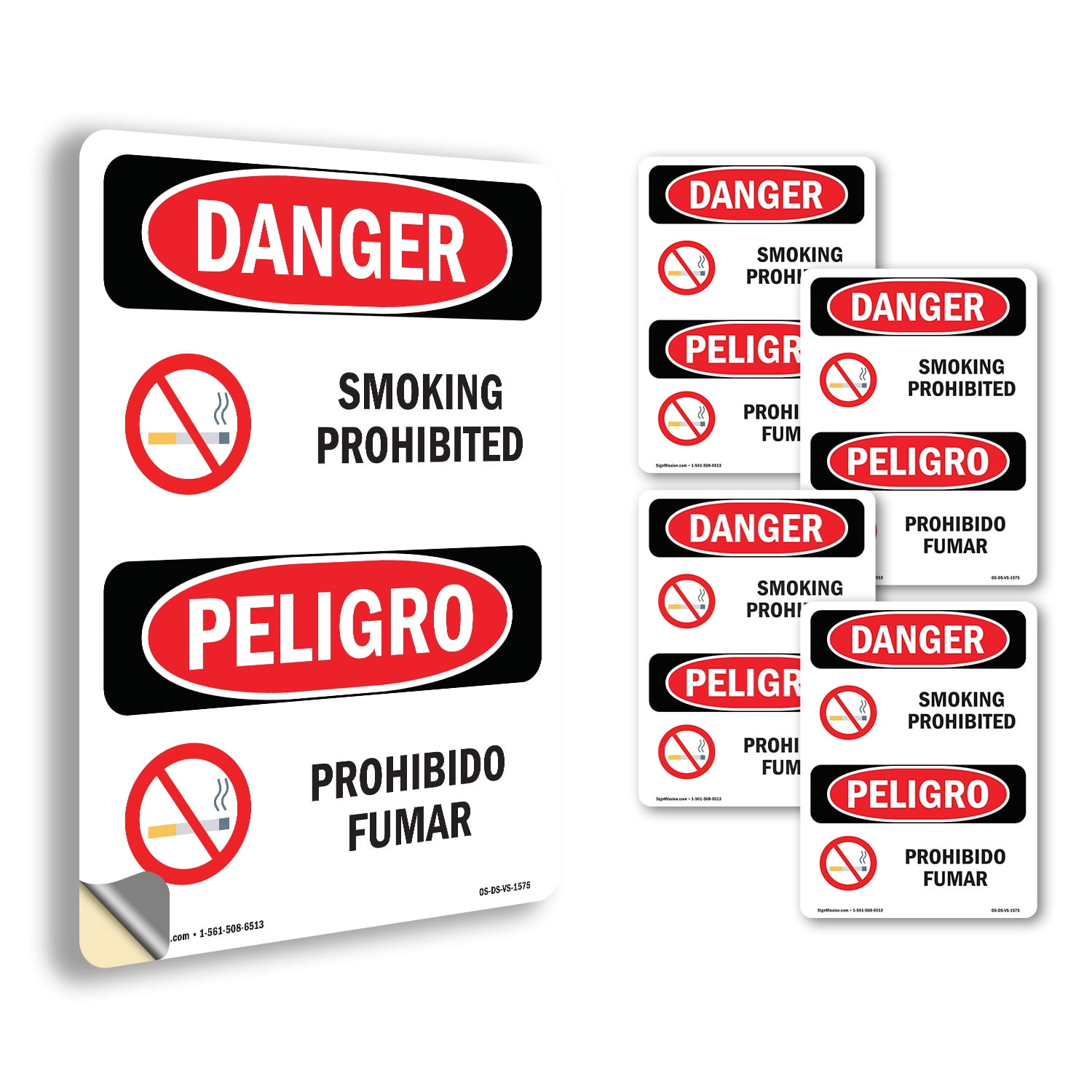 Smoking Prohibited Bilingual OSHA Danger Vinyl Decal Label 18 Inch x 12 ...