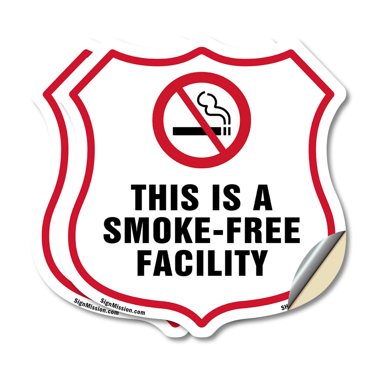 No Smoking Shield Label Set This Is A Smoke Free Facility (2 Pack) 12 ...
