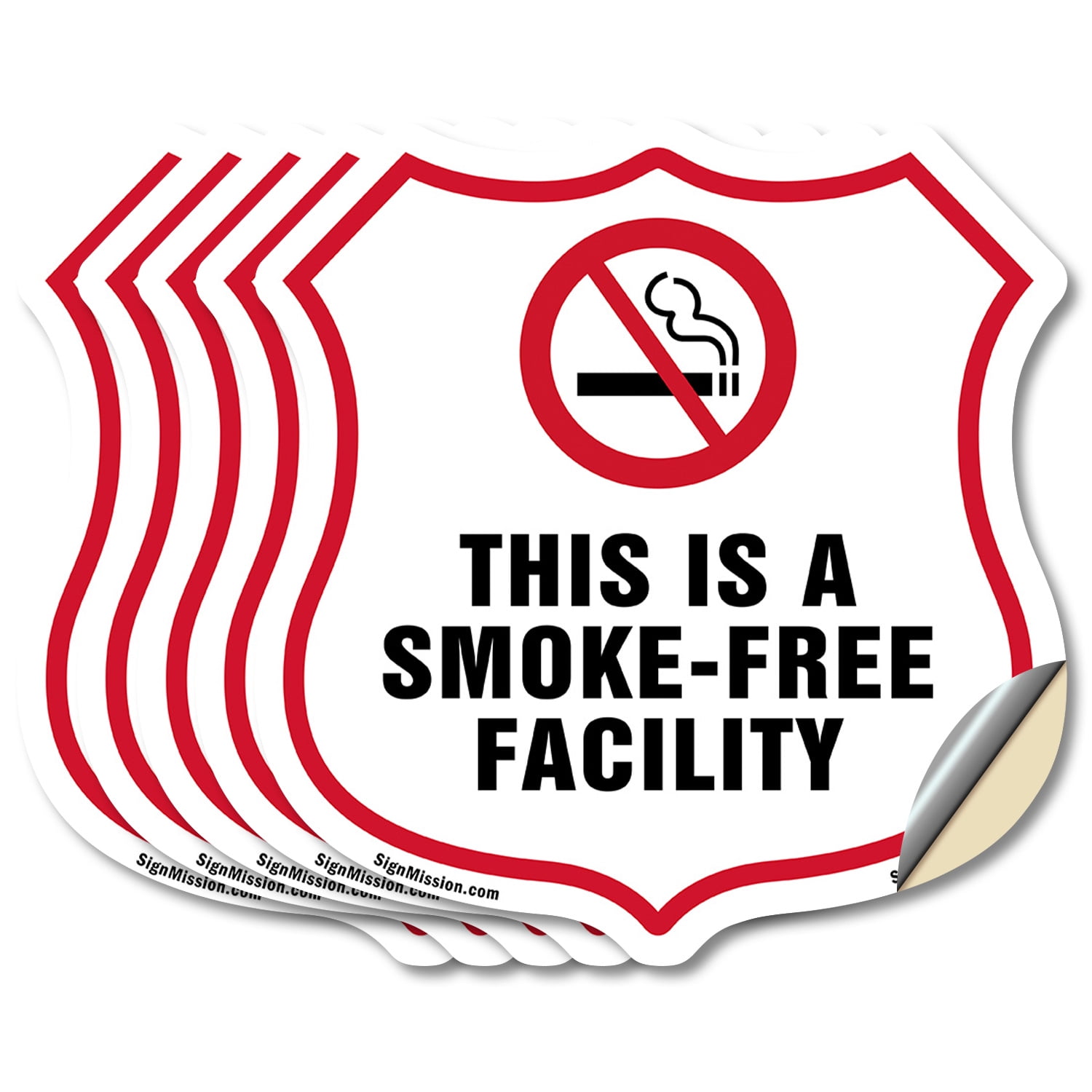 No Smoking Shield Label Set This Is A Smoke Free Facility (5 Pack) 4 ...