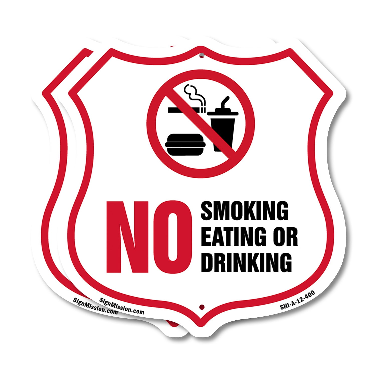 No Smoking Shield Sign No Smoking Eating Or Drinking (2 Pack) 12 inch X ...