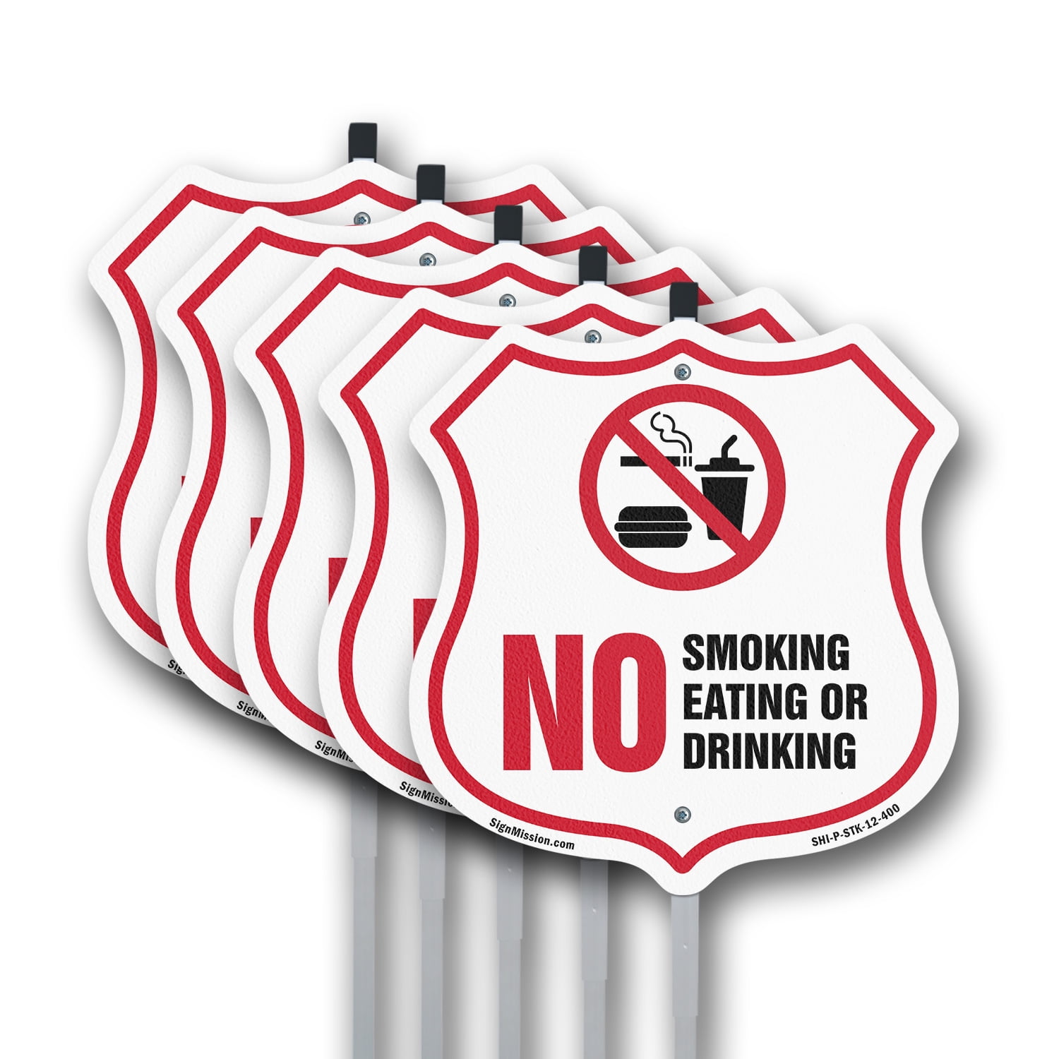 No Smoking Shield Sign No Smoking Eating Or Drinking (5 Pack) 12 inch X ...