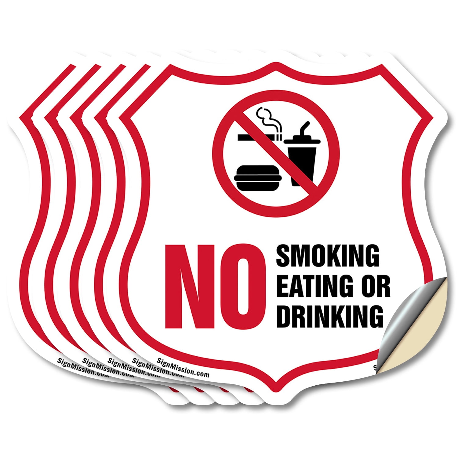 No Smoking Shield Sign No Smoking Eating Or Drinking (5 Pack) 4 inch X ...