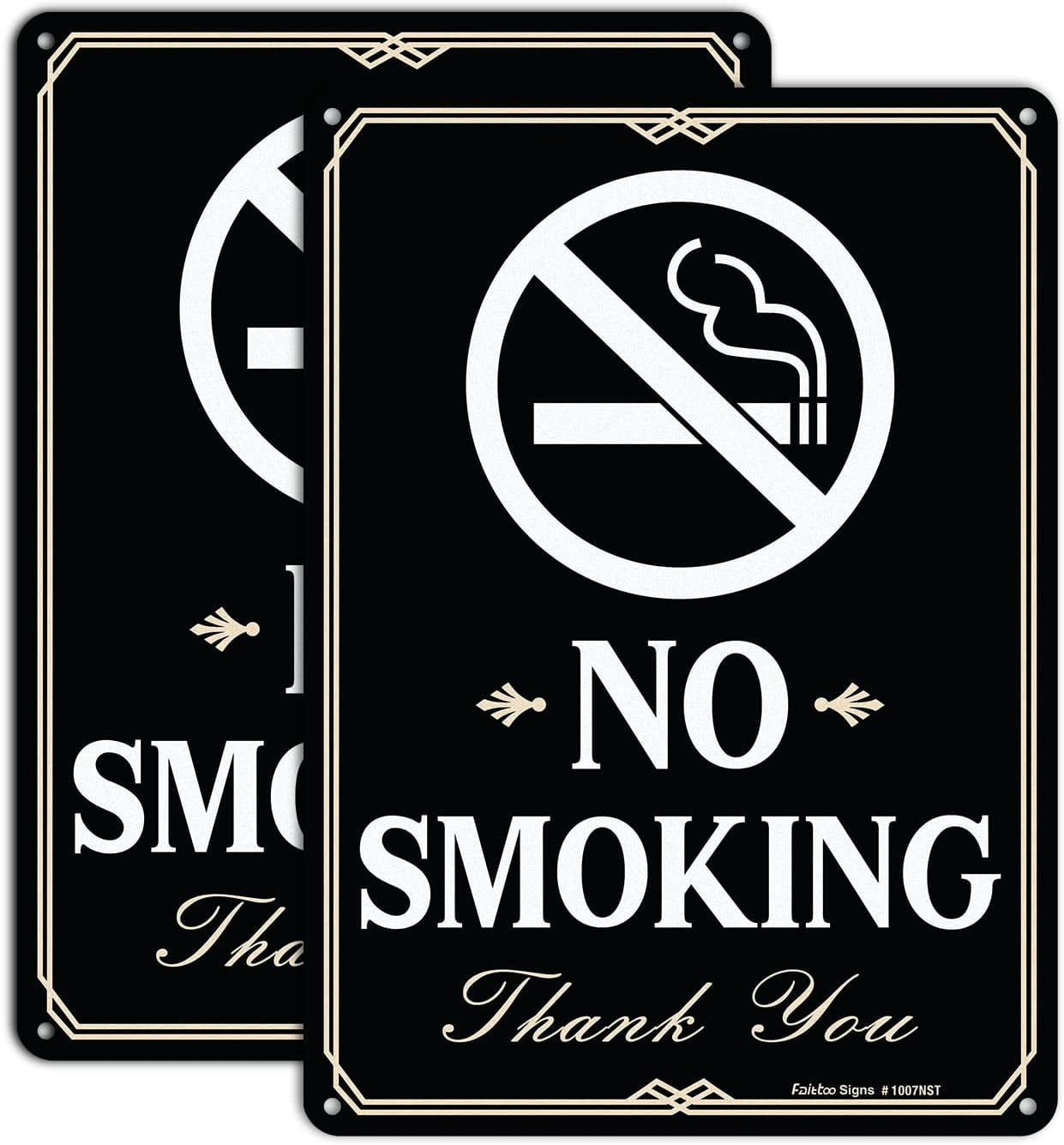 No Smoking Sign, 2-Pack 10 x 7 Inch Reflective Rust Free Aluminum Sign ...