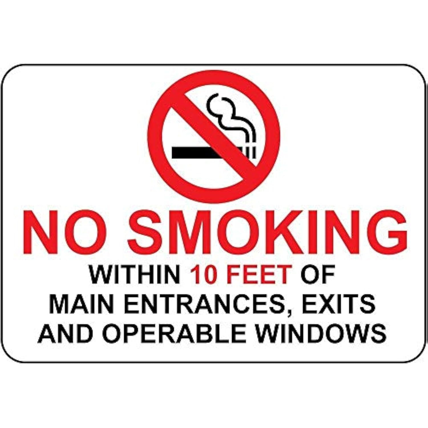 No Smoking Within 10 Feet Of Main Entrances Exits Warning Metal Sign ...