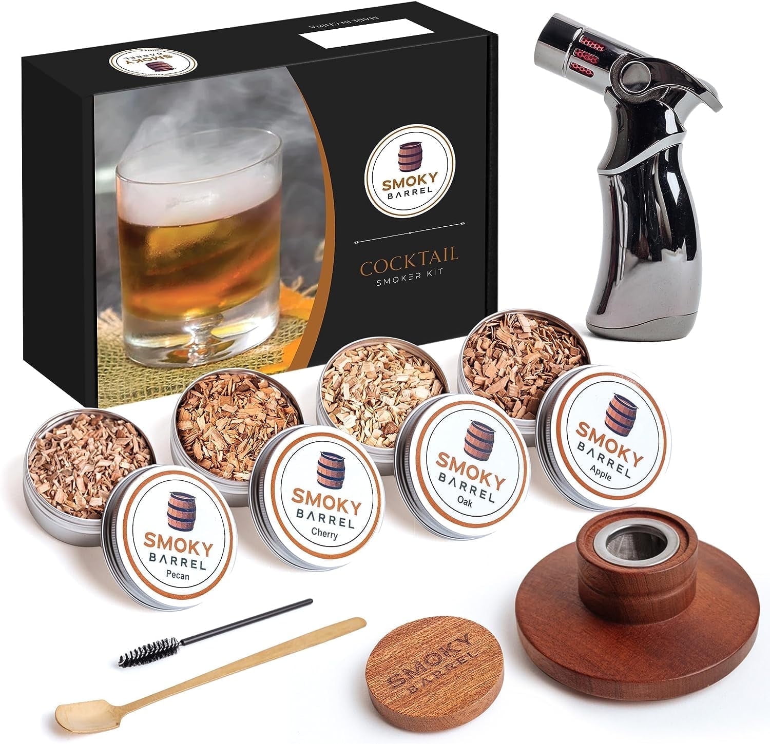 Smoky Barrel Bourbon Whisky Drink Set: Cocktail Smoker Kit with Torch ...