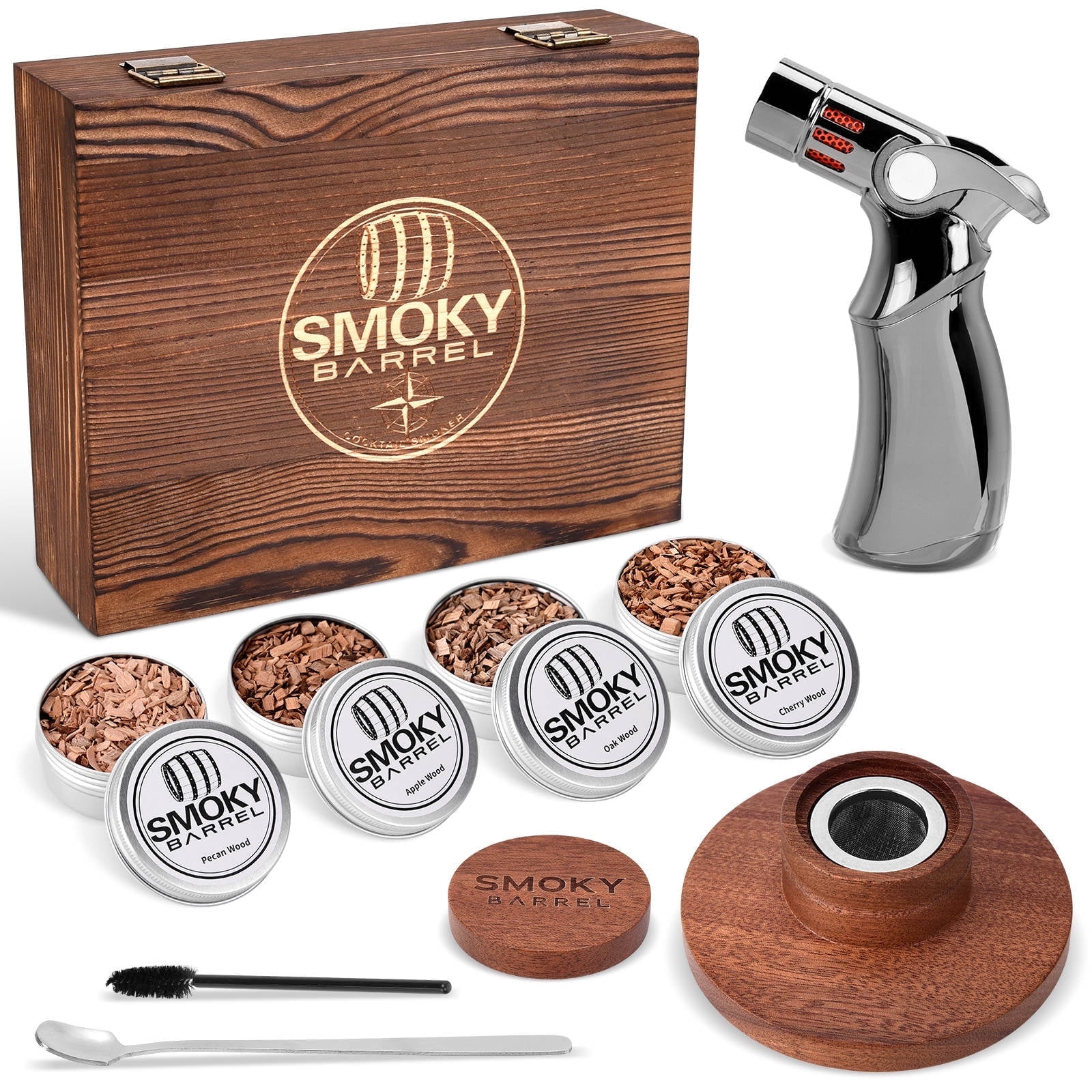 Smoky Barrel Cocktail Smoker Kit with Torch, 4 Wood Chips, & Infuser ...