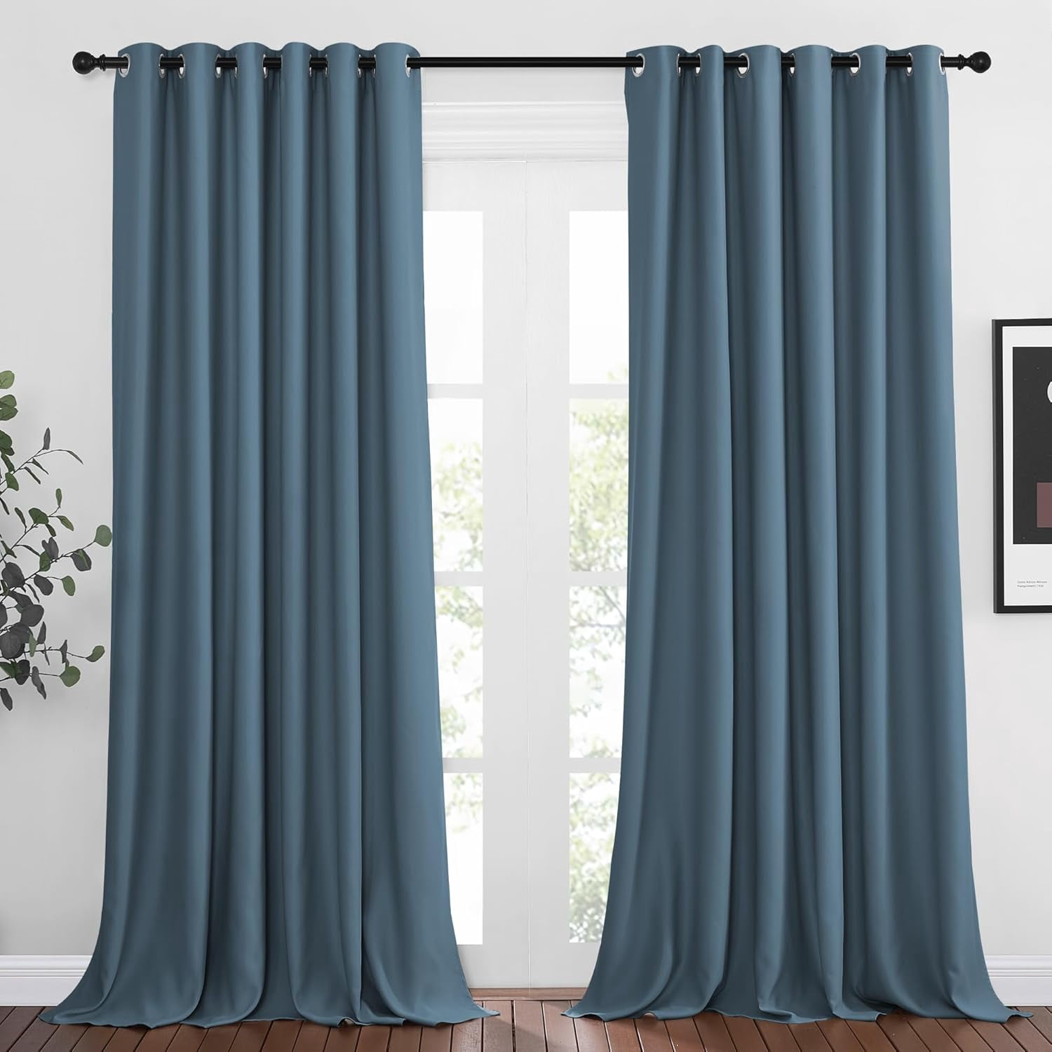 Smoky Blue Curtain Panels, Thermal Insulated Solid Grommet Blackout ...
