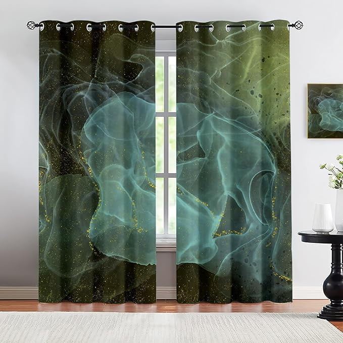 Smoky Golden Powder Blackout Window Curtain, Abstract Marble Texture ...