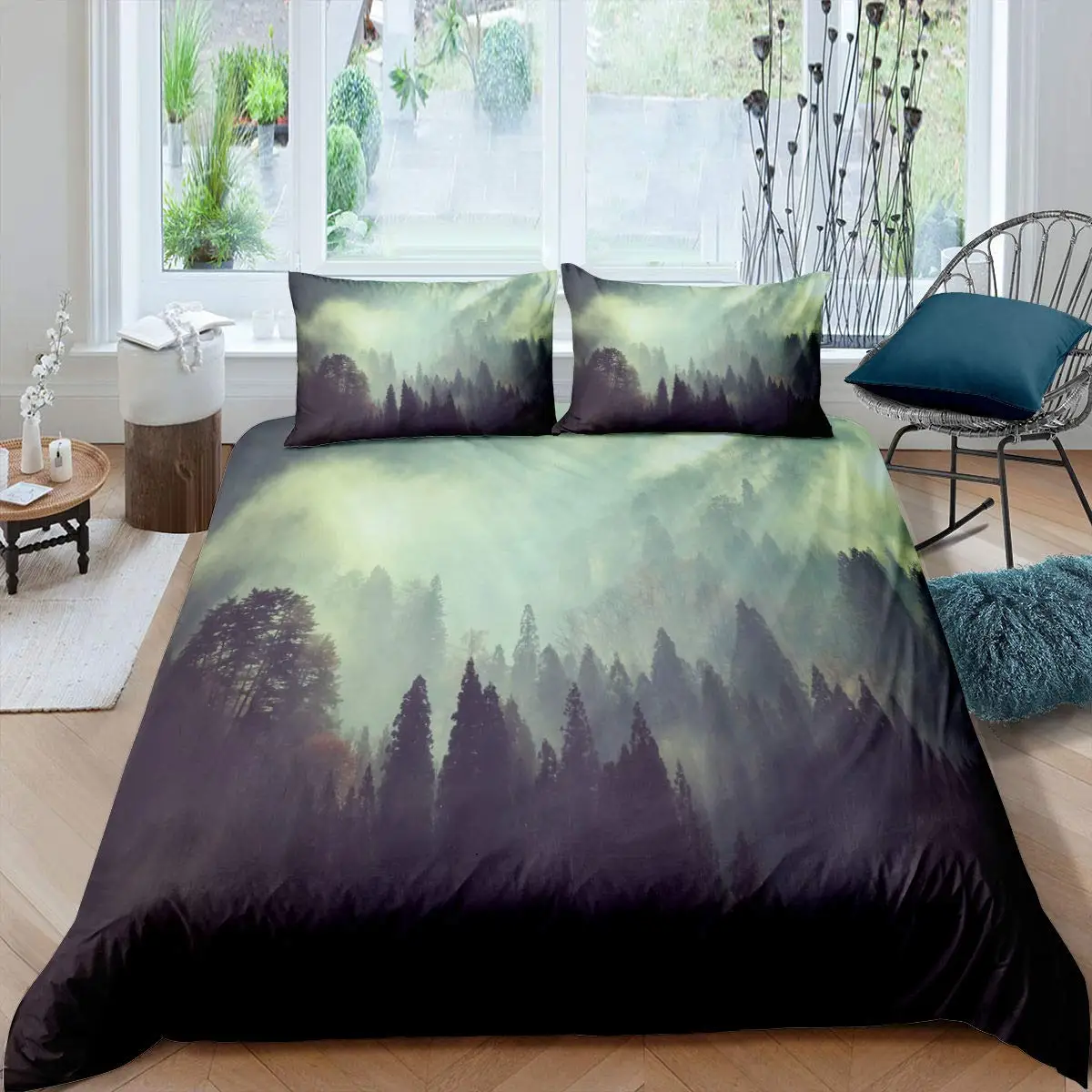 Smoky Mountain Duvet Cover Set Pine Trees Comforter Cover Boys Landscape Quilt C - Walmart.com