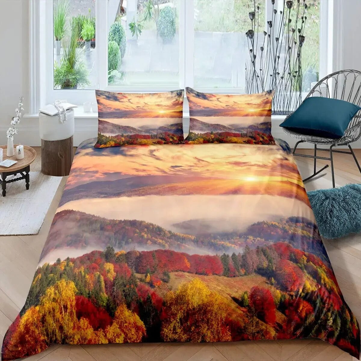 Smoky Mountain Duvet Cover Set Pine Trees Comforter Cover Boys ...