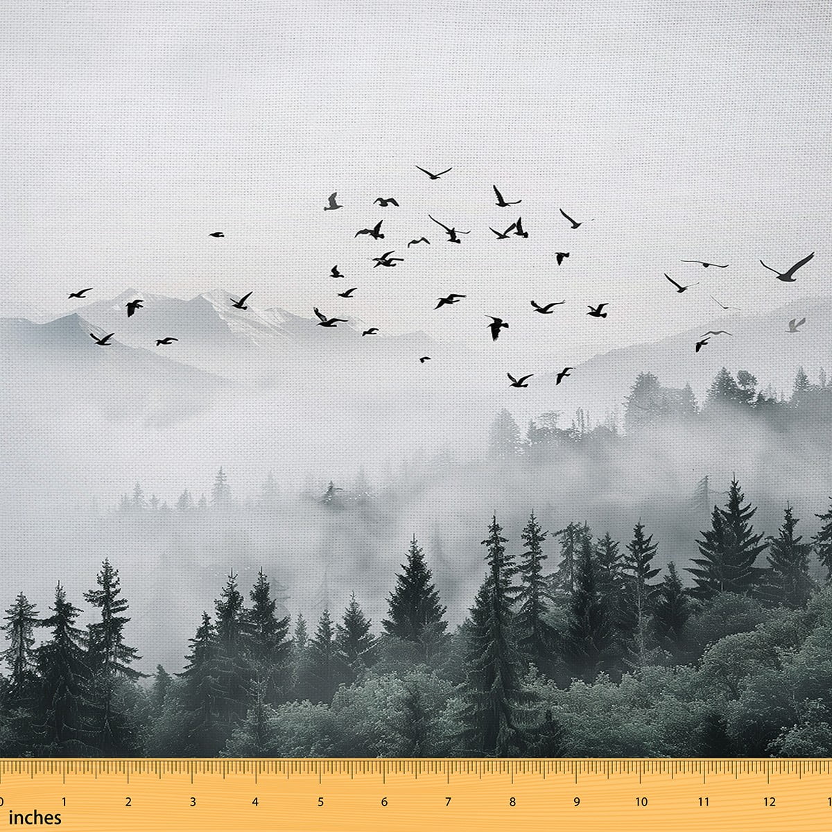 Smoky Mountain Fabric By The Yard,Pine Tree Pineforest Upholstery Fabric,Black Bird Animal ...