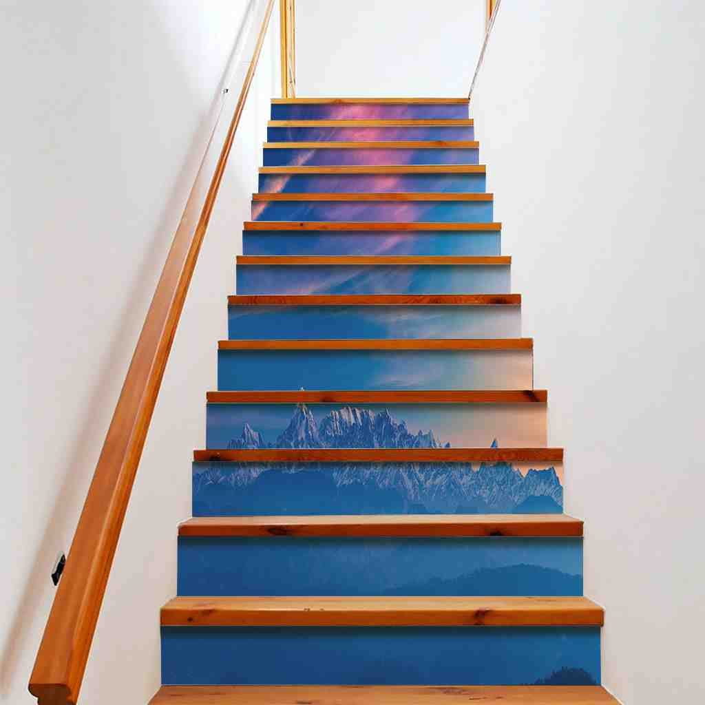 Smoky Mountain Forest Stair Stickers Self-adhesive Natural Scenery ...