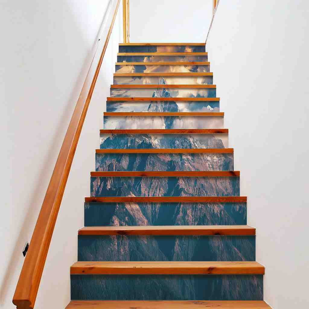 Smoky Mountain Forest Stair Stickers Self-adhesive Natural Scenery ...