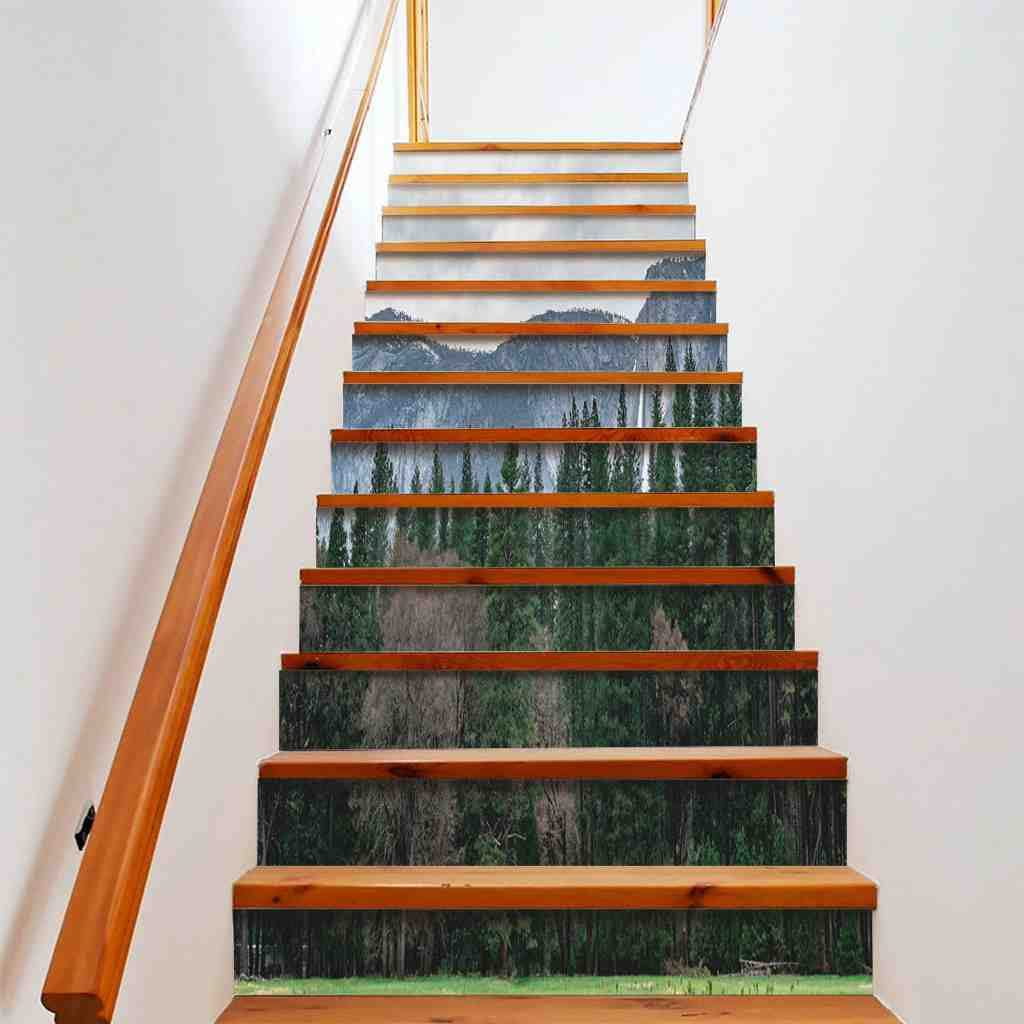Smoky Mountain Forest Stair Stickers Self-adhesive Natural Scenery ...