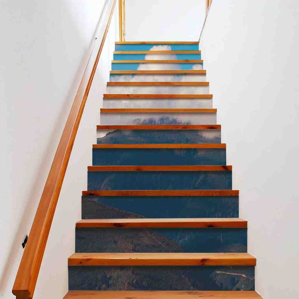 Smoky Mountain Forest Stair Stickers Self-adhesive Natural Scenery ...