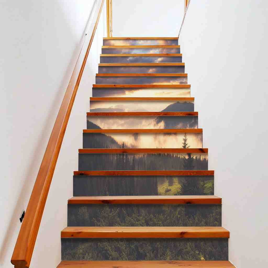 Smoky Mountain Forest Stair Stickers Self-adhesive Natural Scenery ...