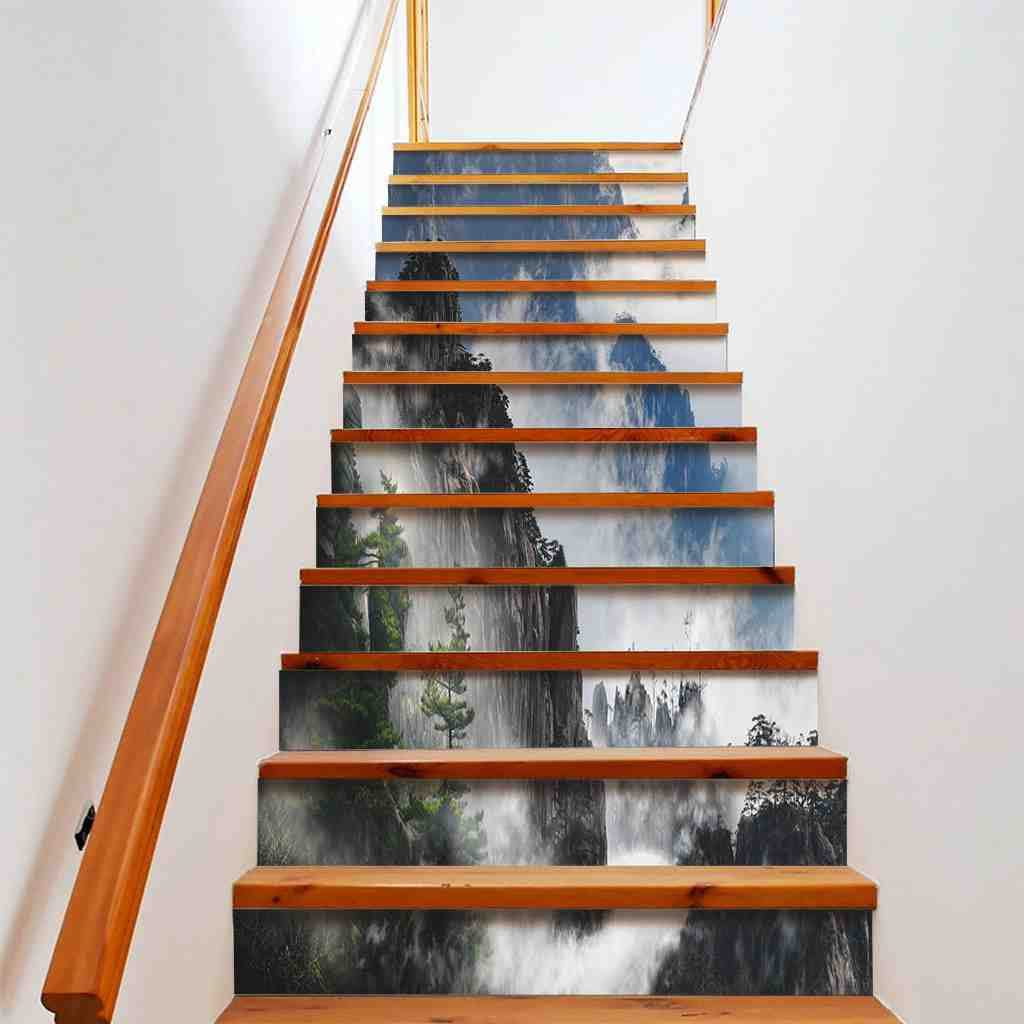Smoky Mountain Forest Stair Stickers Self-adhesive Natural Scenery ...