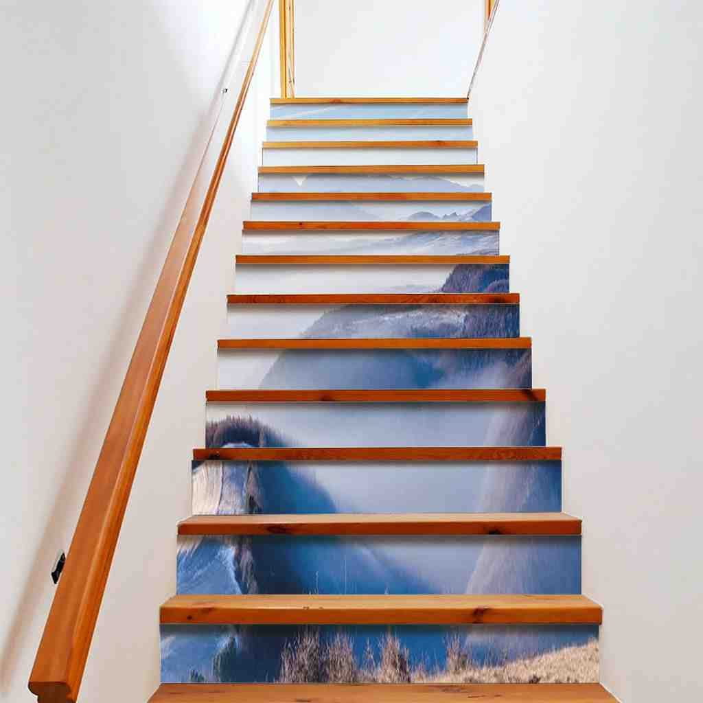 Smoky Mountain Forest Stair Stickers Self-adhesive Natural Scenery ...