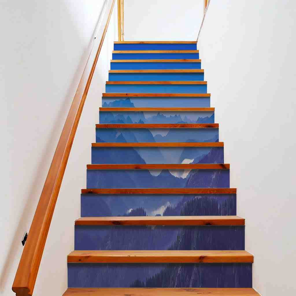 Smoky Mountain Forest Stair Stickers Self-adhesive Natural Scenery ...