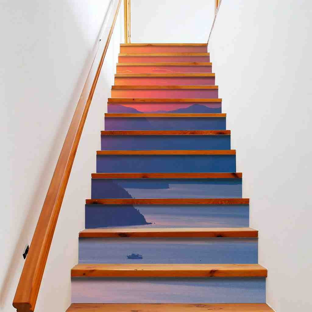 Smoky Mountain Forest Stair Stickers Self-adhesive Natural Scenery Staircase Riser Decals ...