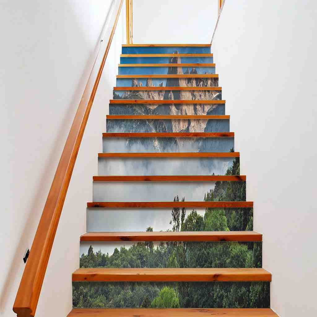 Smoky Mountain Forest Stair Stickers Self-adhesive Natural Scenery ...