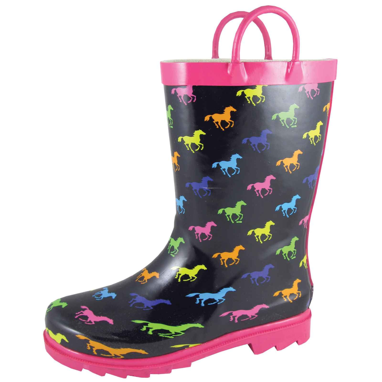 Smoky Mountain Girl's Ponies Black/Multi Rubber Boots 2754 - Walmart.com