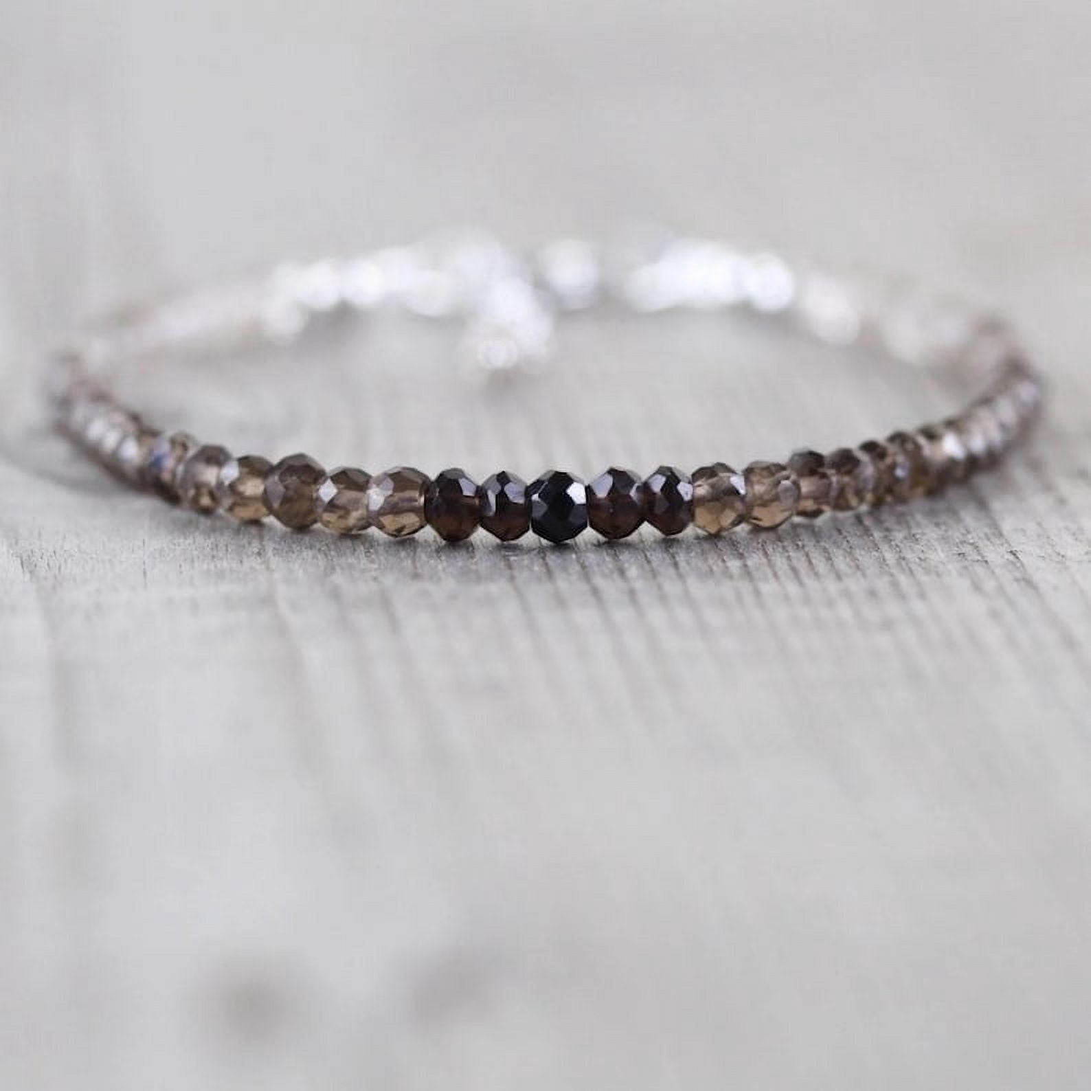 Smoky Quartz 3-3.5mm Round Shape Faceted Cut Beads 7 inch Adjustable ...