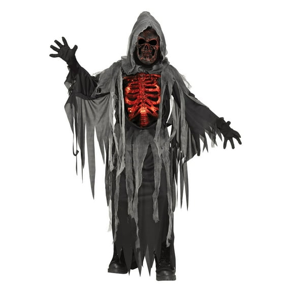 Grim Kids Halloween Youth Boys Smoldering Chest Light Up Reaper Costume ...