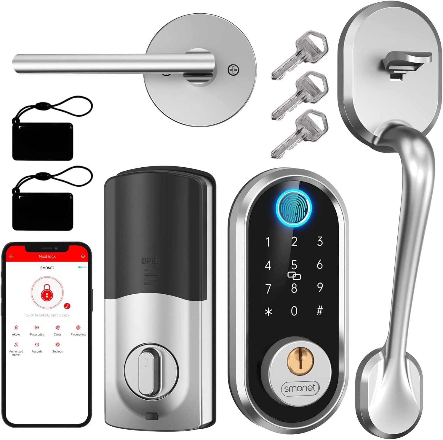 SMONET Keyless Entry Door Lock Handle Smart Front Door Lock Set Alexa ...