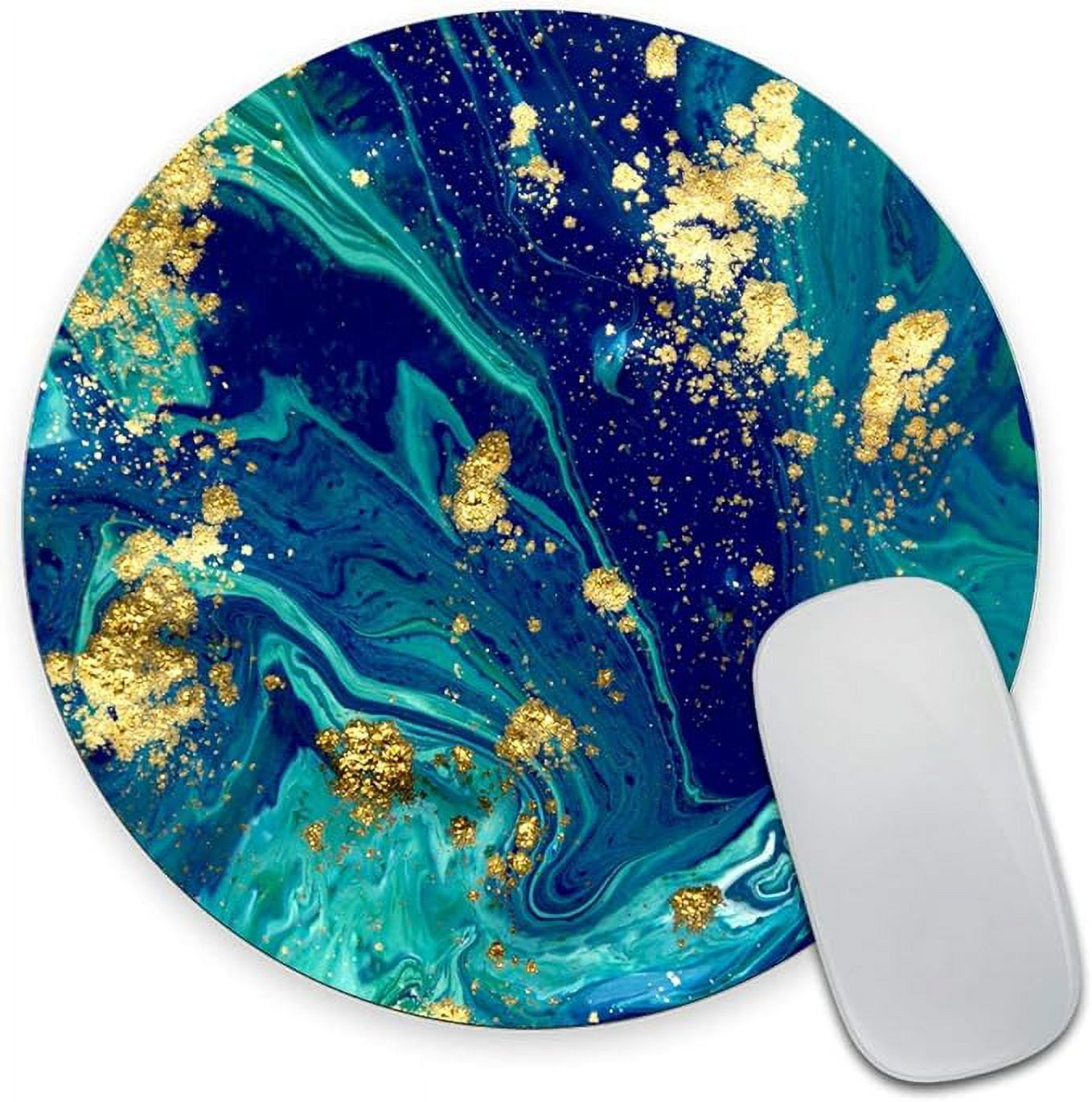 Smooffly Blue Marble Round Mouse Pad Cute Mat Gold Green Turquoise ...