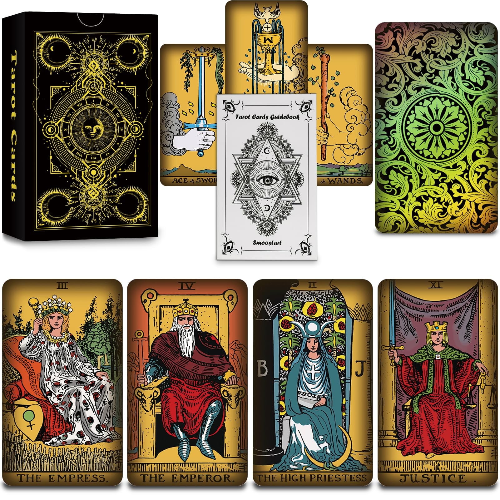 Smoostart Holographic 78 Tarot Cards with Guidebook, Classic Tarot ...