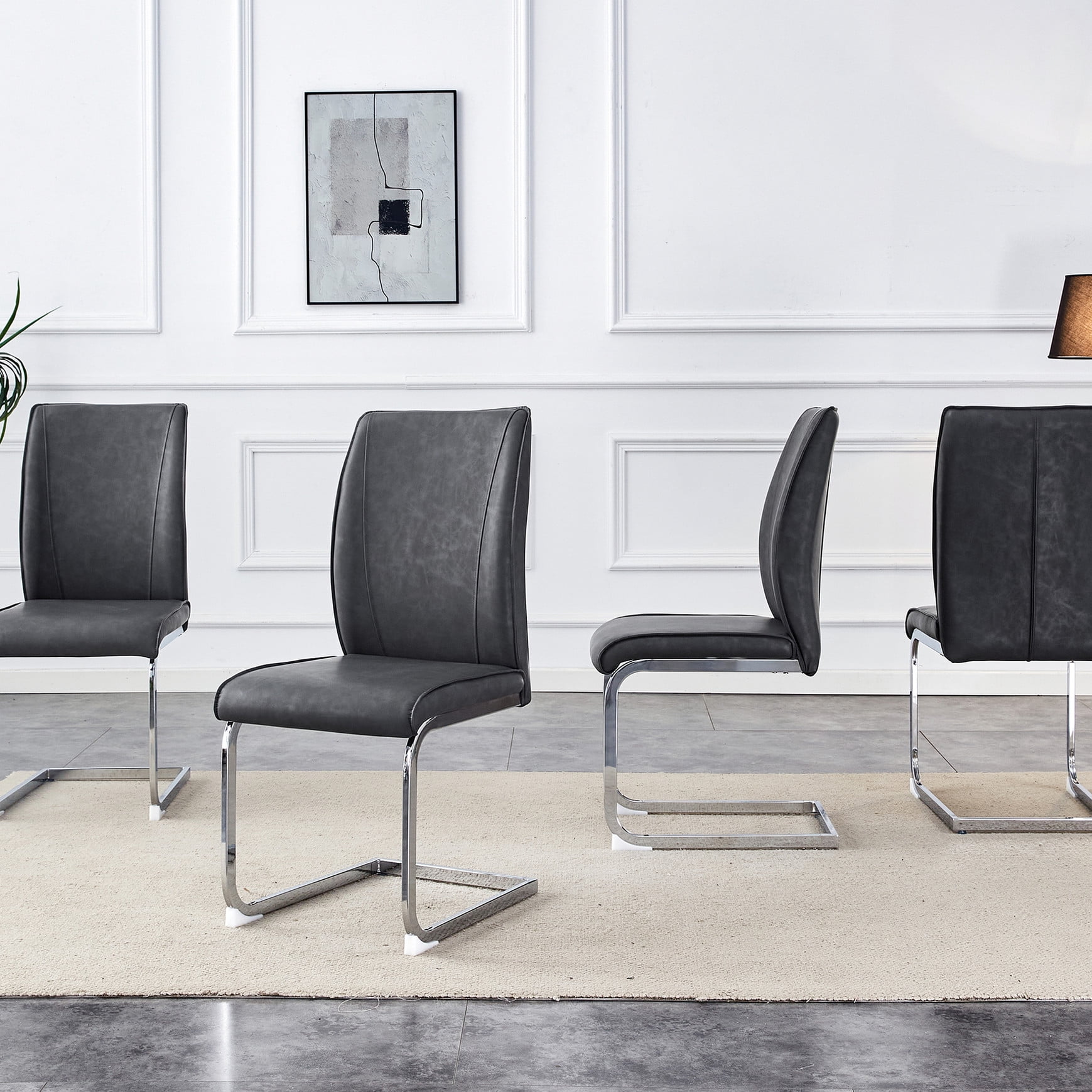 Smooth Arched Shape, Comfortable Support - Dark Gray PU Dining Chairs ...