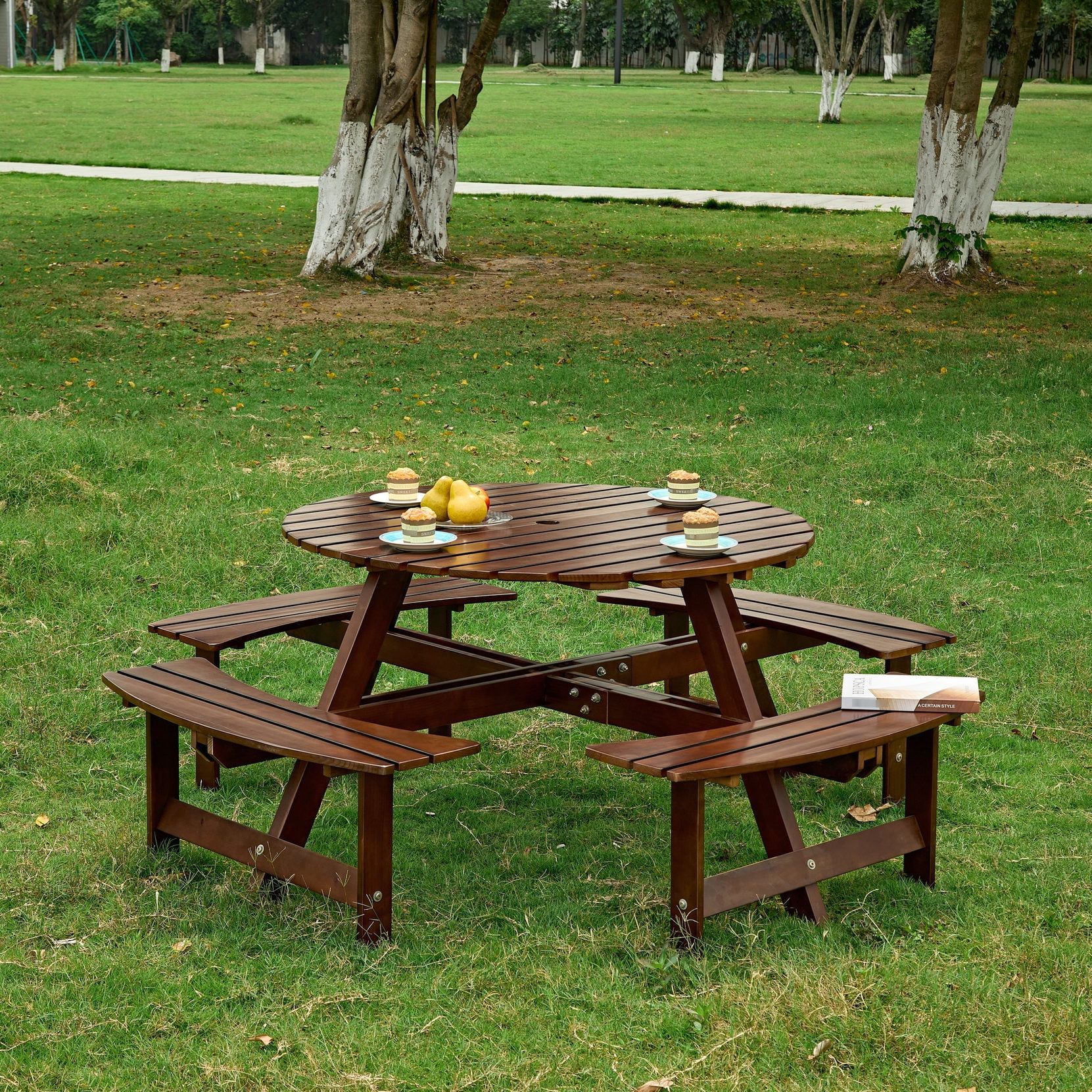 Smooth Edge, Waterproof 8-Person Outdoor Picnic Table with Built-in ...