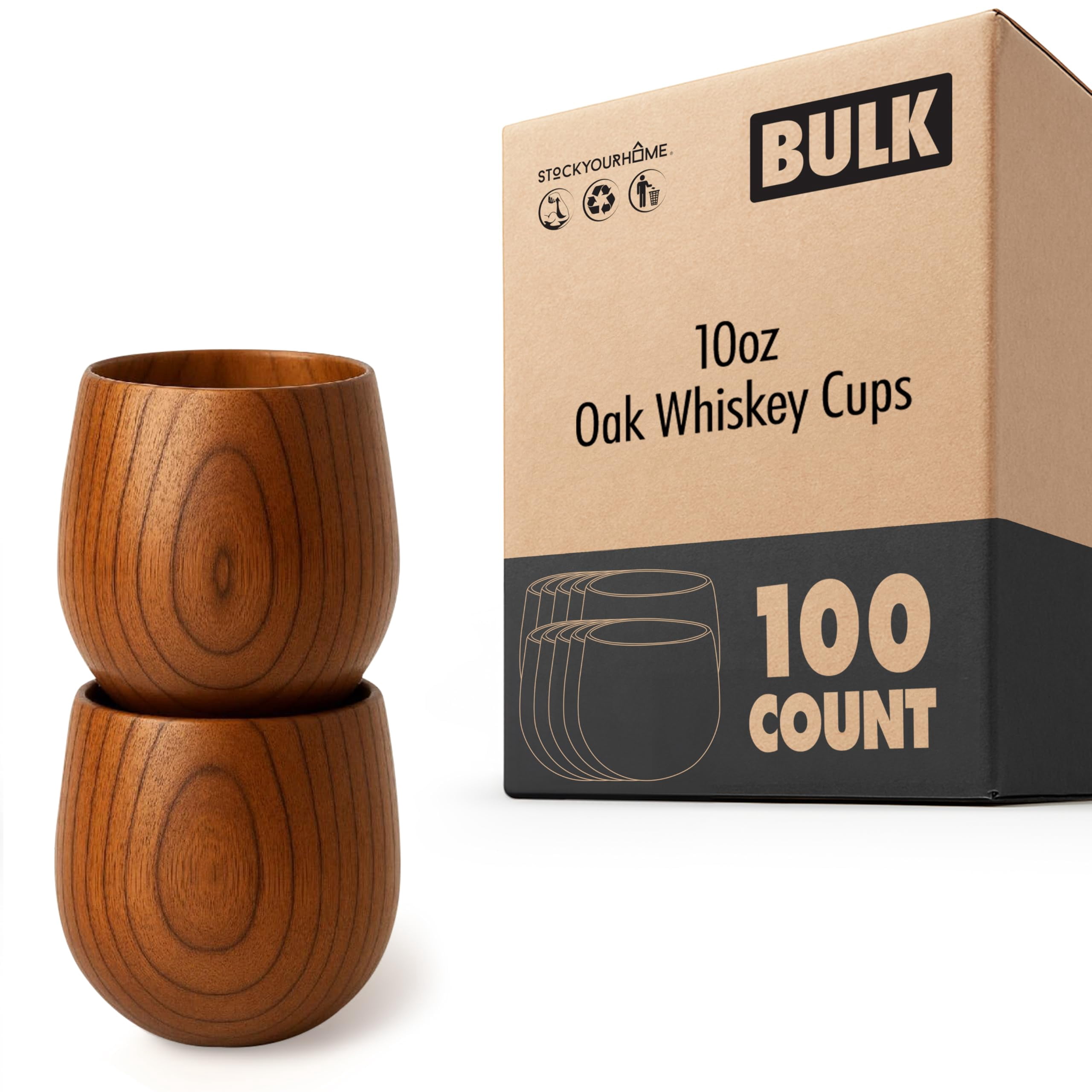Smooth Finish Wooden Bourbon & Whiskey Cup (100 Set) Made-to-Share Wood ...