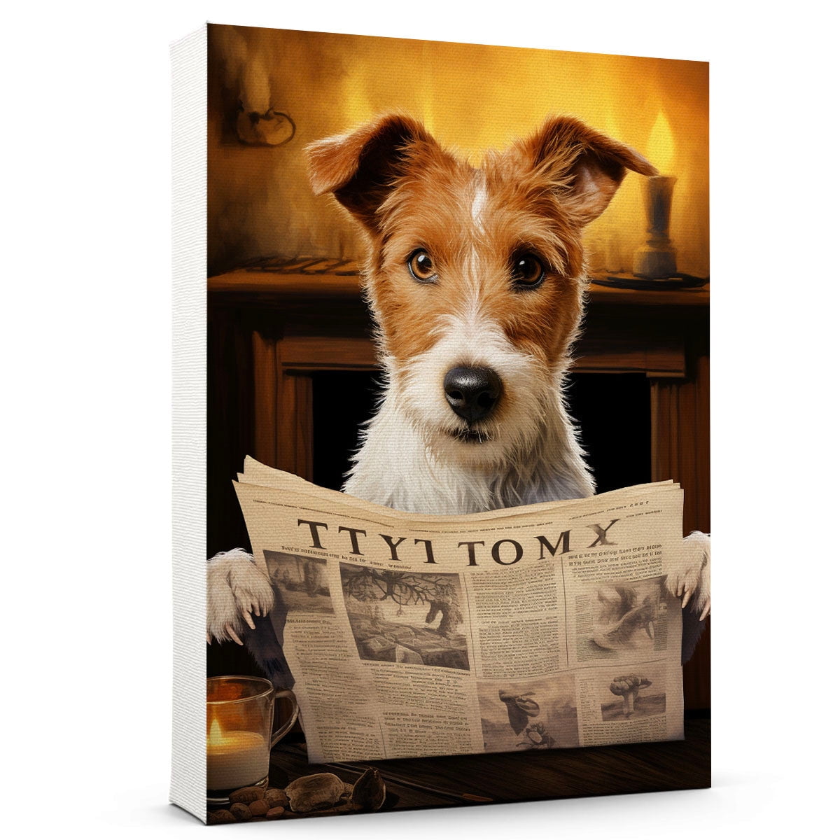 Smooth Fox Terrier Dog Read Newspapers Sitting Poster Prints on Canvas ...