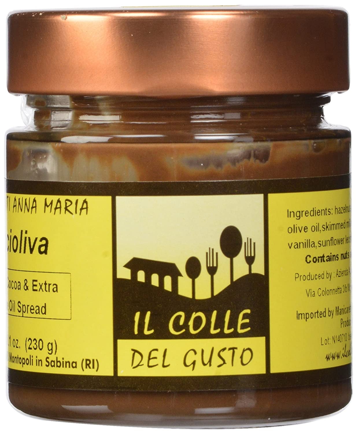 Smooth Hazelnut Chocolate Spread with Extra Olive O, Noccioliva, 8.1 ...