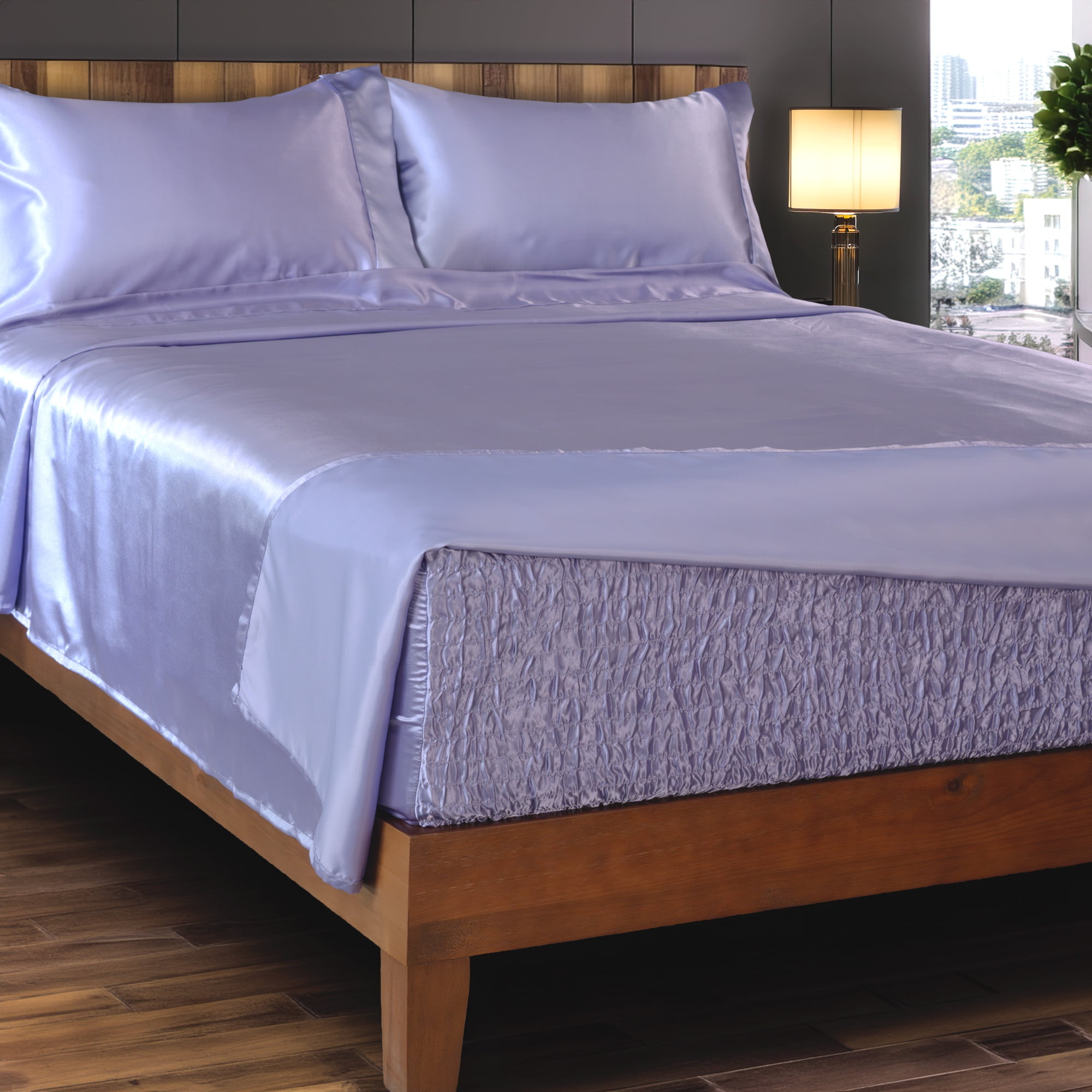 Smooth Satin BedTite Sheet Set, Full, Lilac – Wrinkle-Resistant, Deep ...