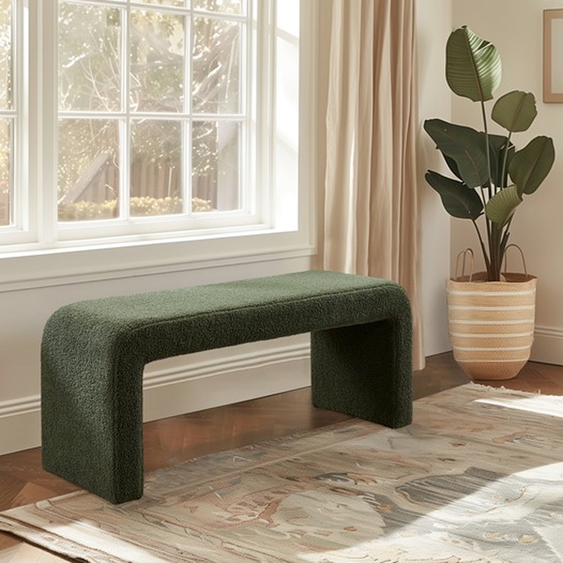 Smooth Seat and Rounded Edges - Green Boucle Waterfall Bench for ...