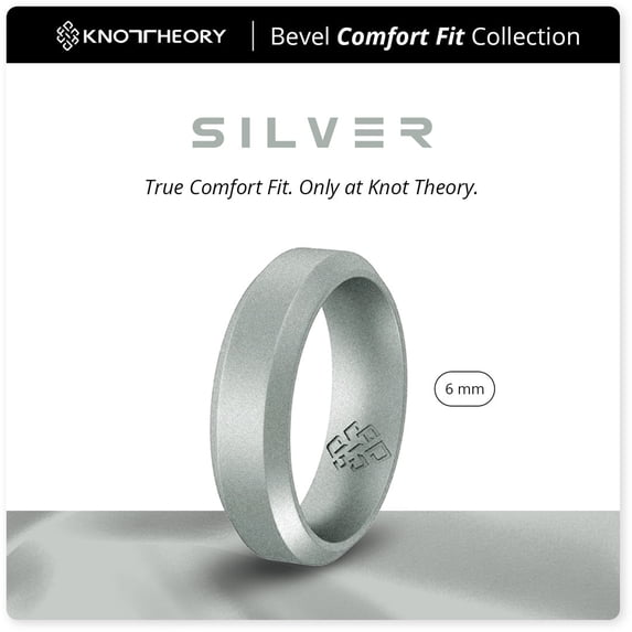 Smooth Silver Bevel Edge Breathable Silicone Ring For Men and Women 4mm ...