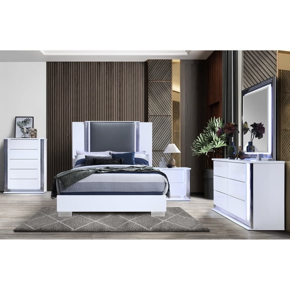 Smooth White 5pc Queen Bedroom , Modern Style With Led Lighting ...