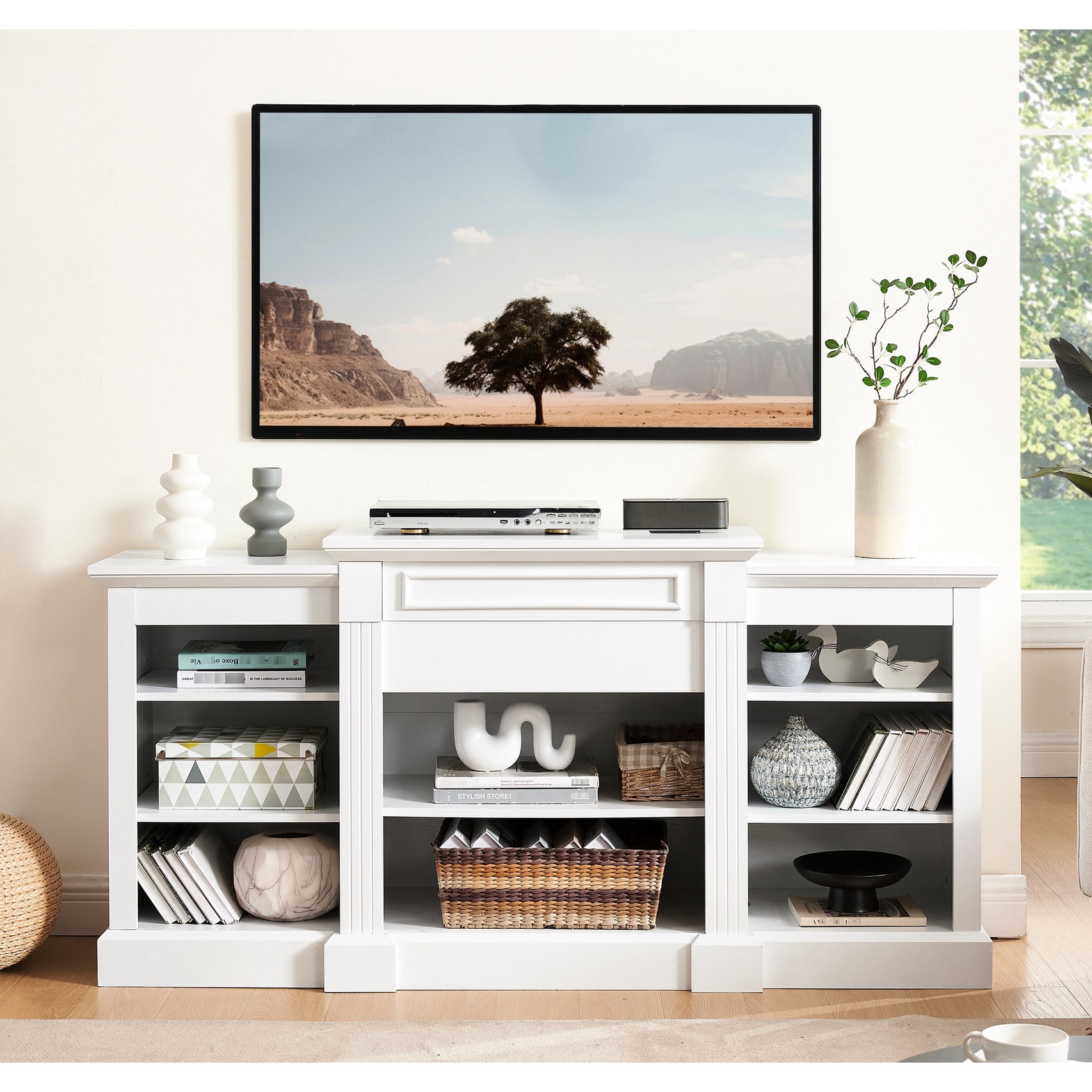 Smooth - lined White TV Media Console / Ample Storage for Consoles and ...