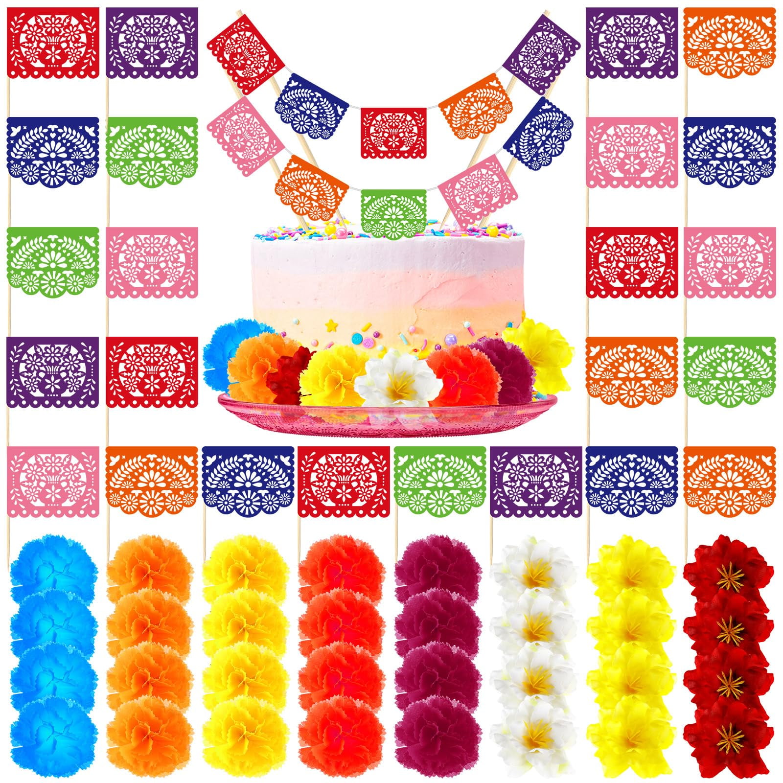 SmoothNovelty 56 PcsTRDN Fiesta Cake Topper Mini Mexican Papel Picado ...
